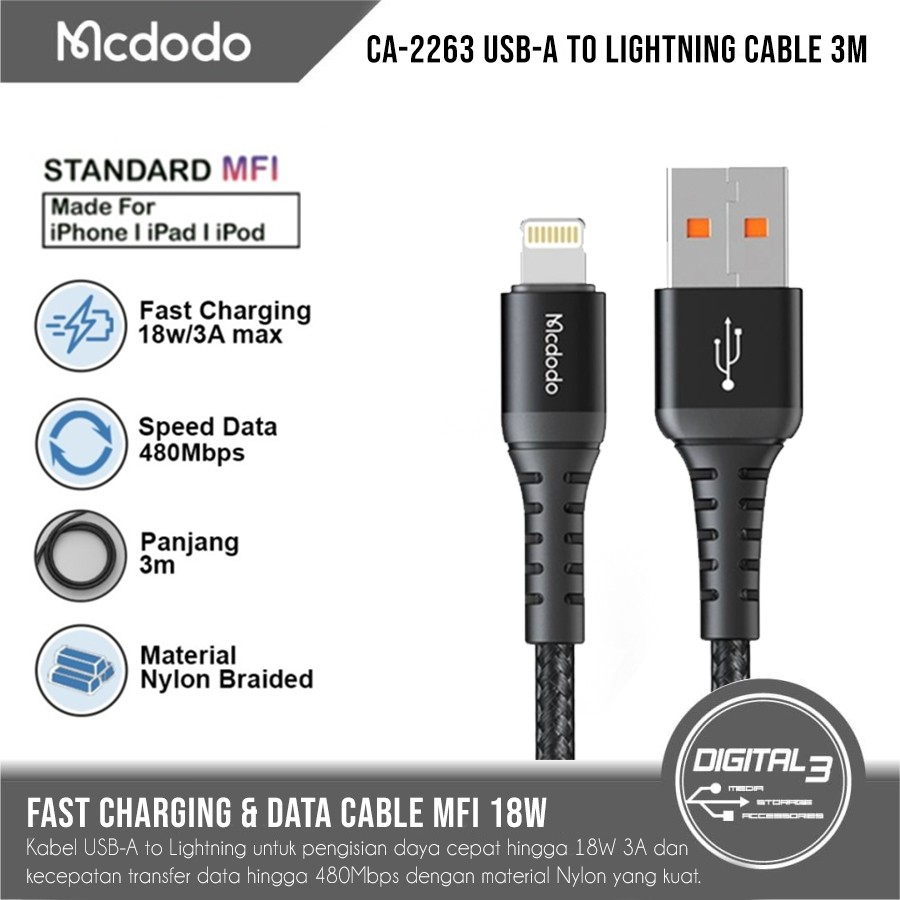 Jual Mcdodo Kabel iPhone Lightning 3 Meter Kabel Data Lightning 3 Meter ...