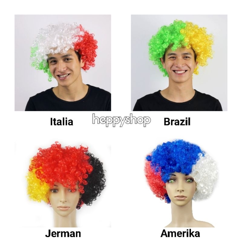 Jual Rambut Palsu Kribo Warna Negara Wig Sepakbola | Shopee Indonesia