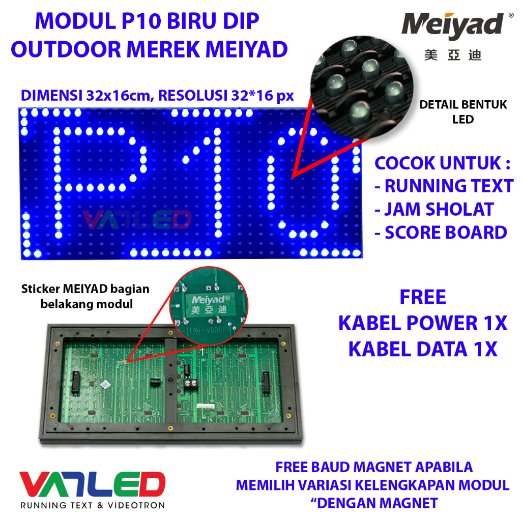 Jual Panel Modul Module Running Text Outdoor P10 Biru DIP Merk MEIYAD ...
