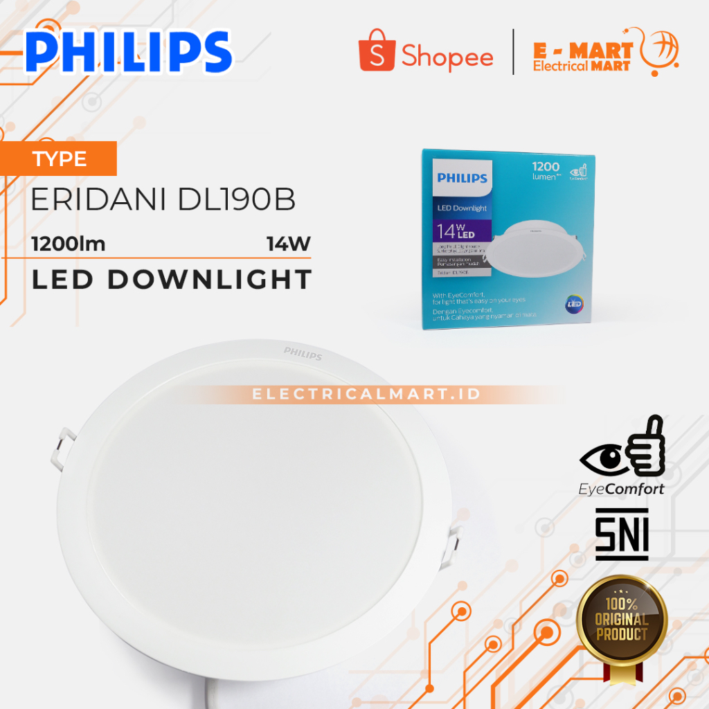 Jual Downlight LED PHILIPS ERIDANI DL190B 14W Ganti 7.5W 6inch 59263 ...