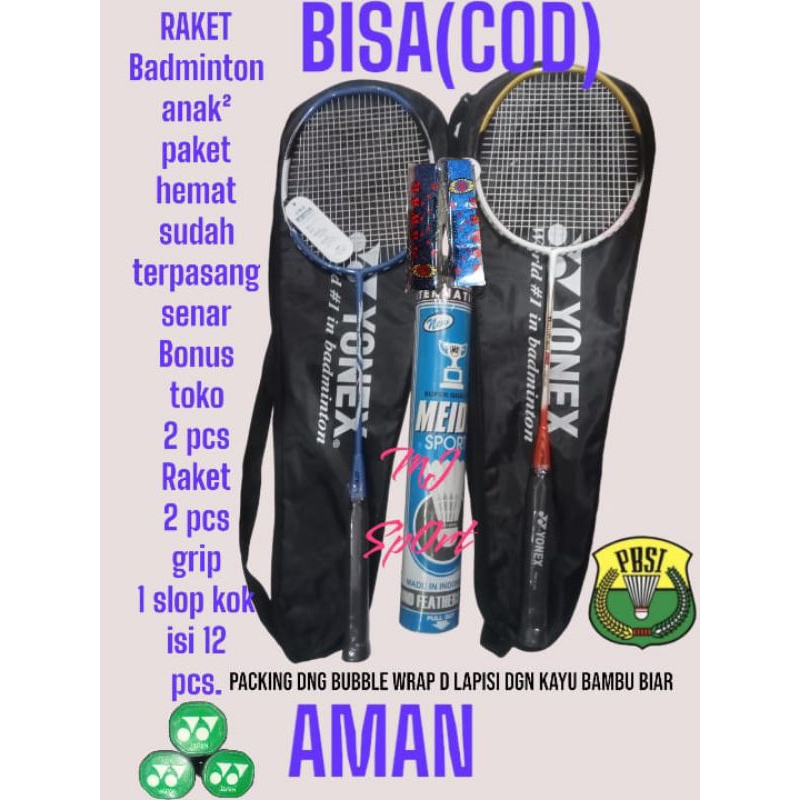 Jual Raket badminton termurah paket hemat bonus 2 raket +2grip +2 tas ...