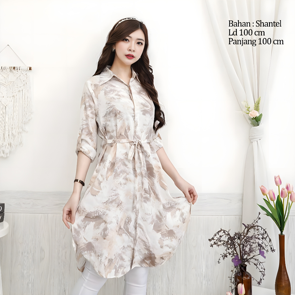 Jual Dress Midi Baju Terusan Wanita Motif Abstrak Premium | Shopee ...