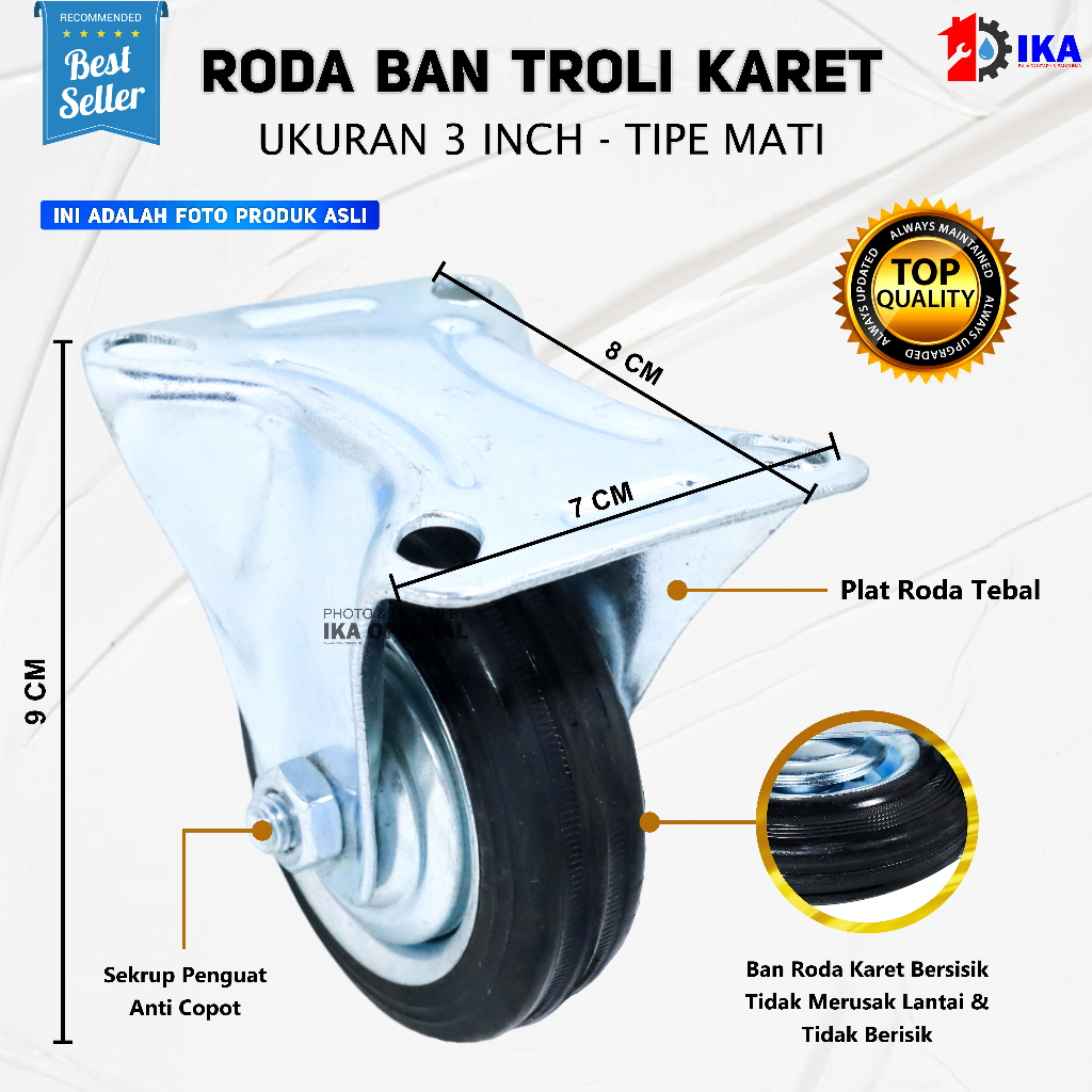 Jual RODA KARET HITAM MATI 3 INCH / RODA ETALASE / RODA RIGID 3 INCH ...