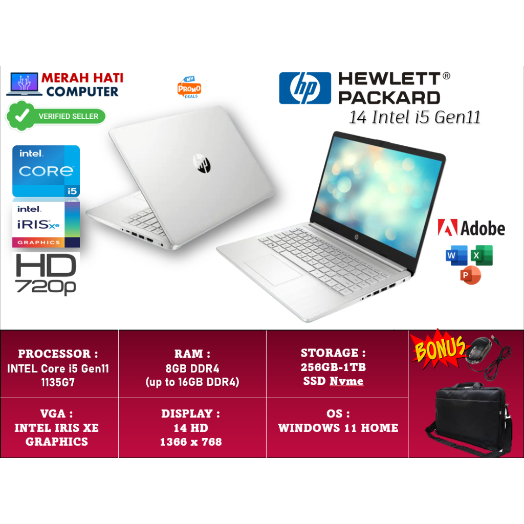 Jual PROMO LAPTOP HP 14 INTEL i5 1135G7 24GB 512GB IRIS XE HD WINDOWS ...