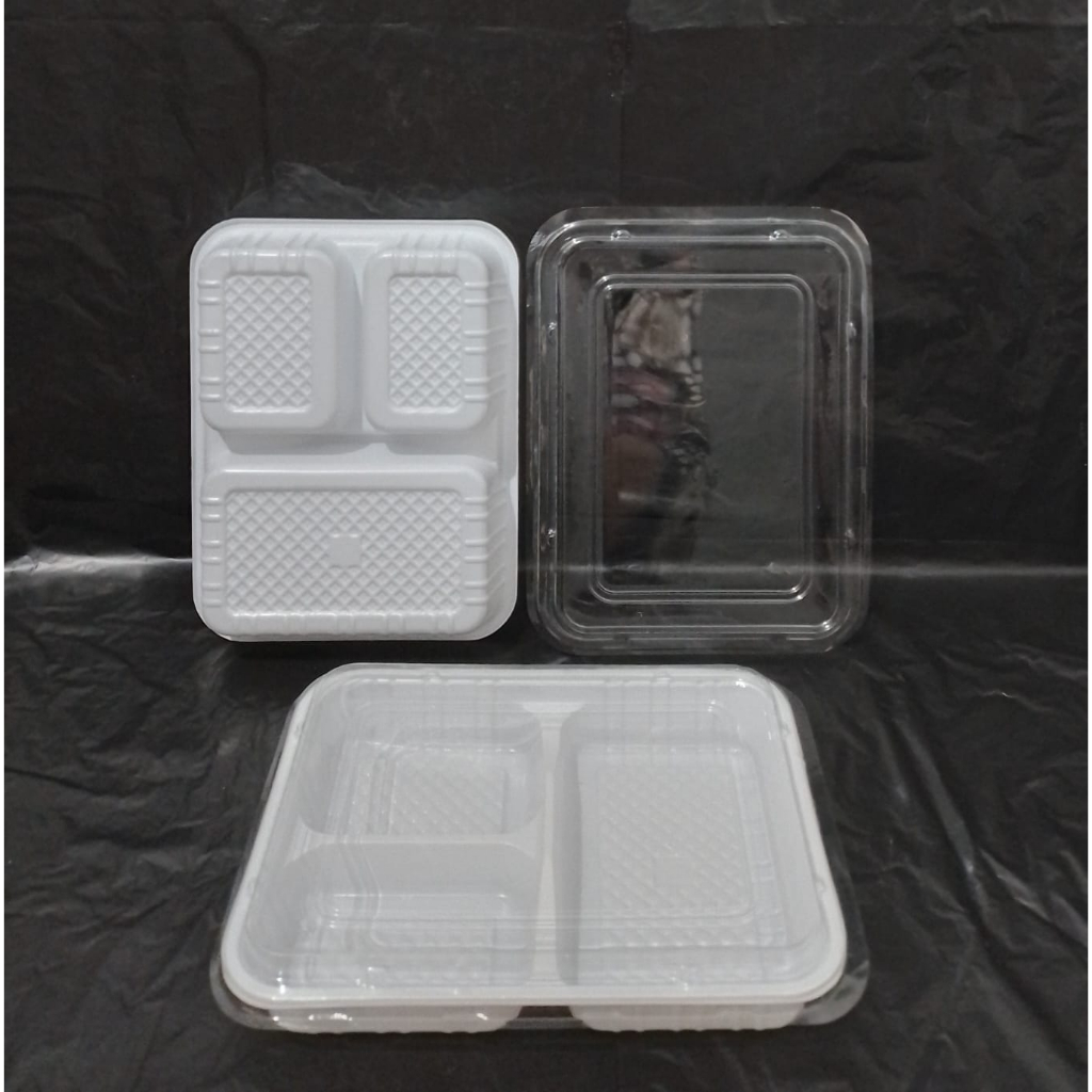 Jual Tray/Mika Bento/ Sekat 3/ Putih / Isi 50 pcs | Shopee Indonesia