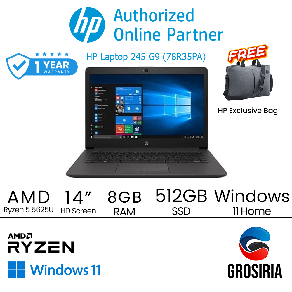 Jual HP Laptop 245 G9 R5 AMD Ryzen 5 5625U 8GB 512GB SSD 14" HD Windows ...