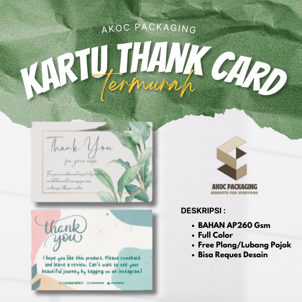 Jual Thank You Thanks Card Custom Terima Kasih Kartu Online Shop | Thank You Card Custom 1 Sisi ...