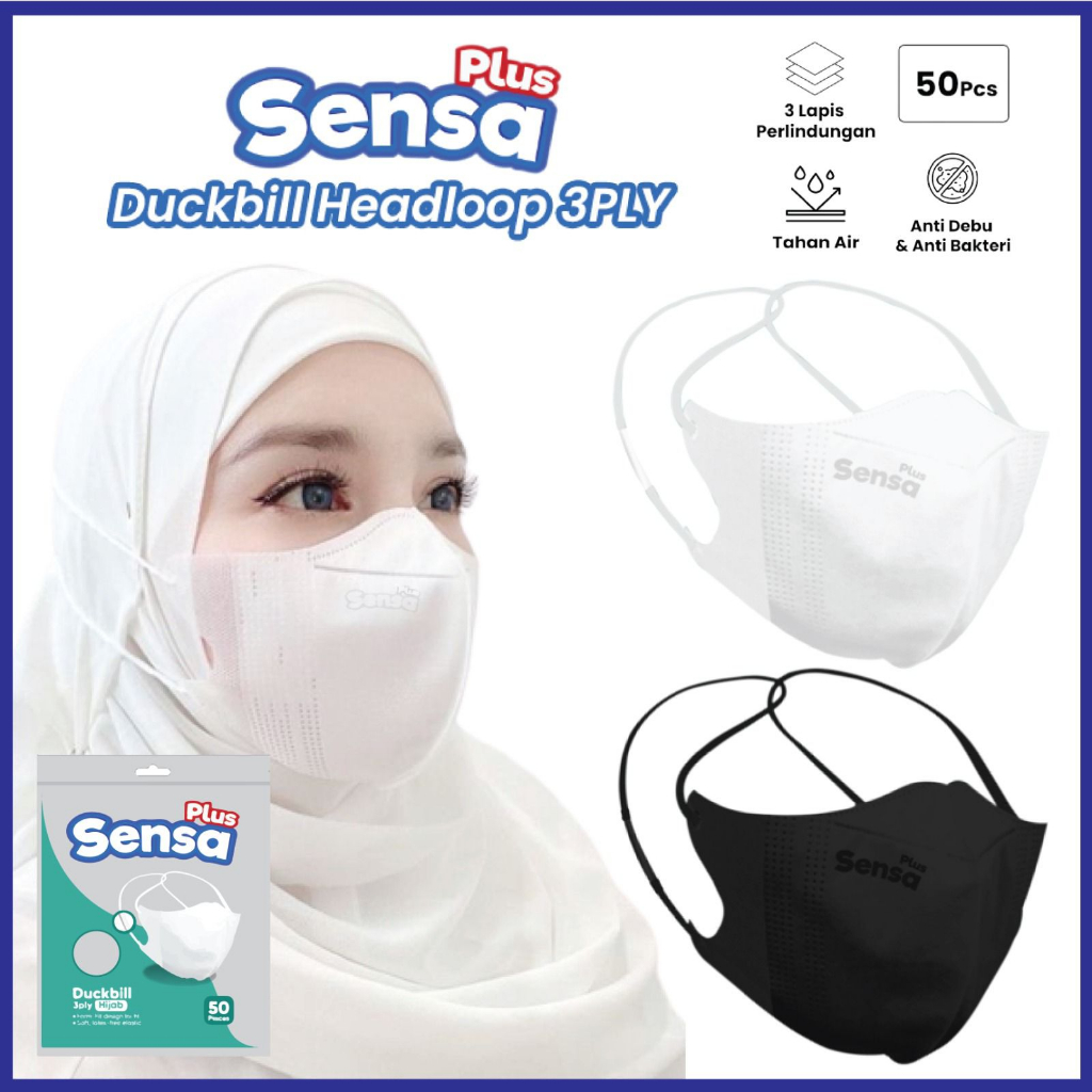 Jual MASKER DUCKBILL 3 PLY HEADLOOP SENSA PLUS 1 PACK ISI 50PCS ...