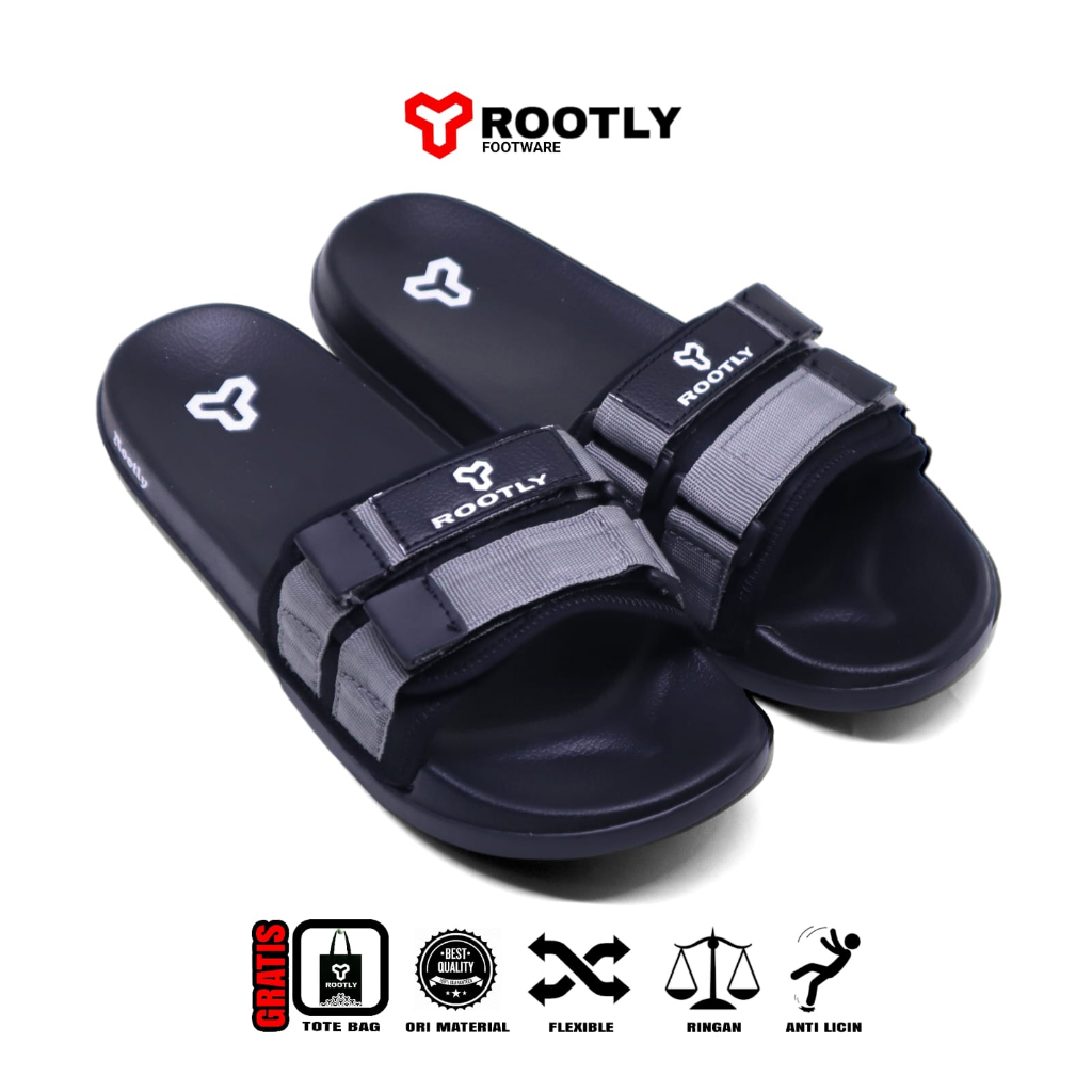 Jual Rootly - Sandal Pria Slide Velcro Webing Abu Staylist | Shopee ...