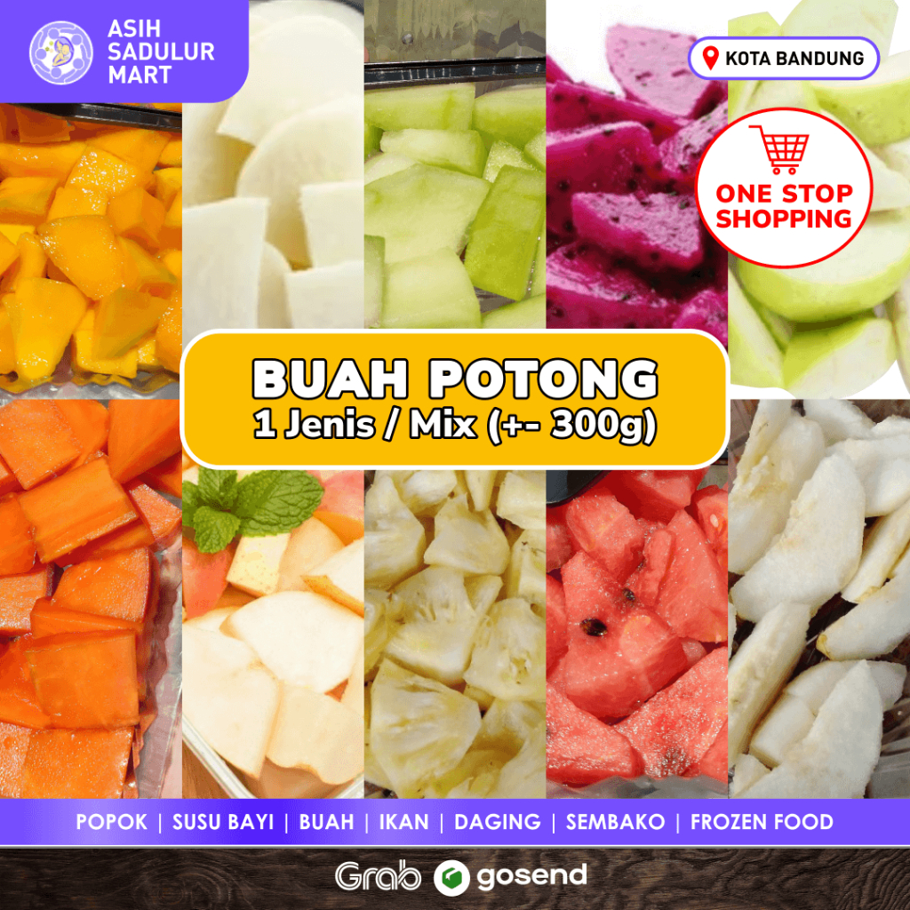Jual Aneka Buah Potong +- 300gr dan Rujak Bandung Promo (Mangga, Buah Naga, Nanas, Pepaya ...