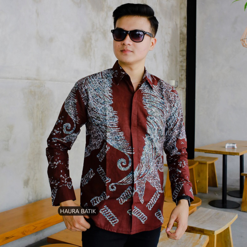 Jual MAHAMUKTI BURGUNDY Kemeja Batik Pria Modern Premium Lengan Panjang ...