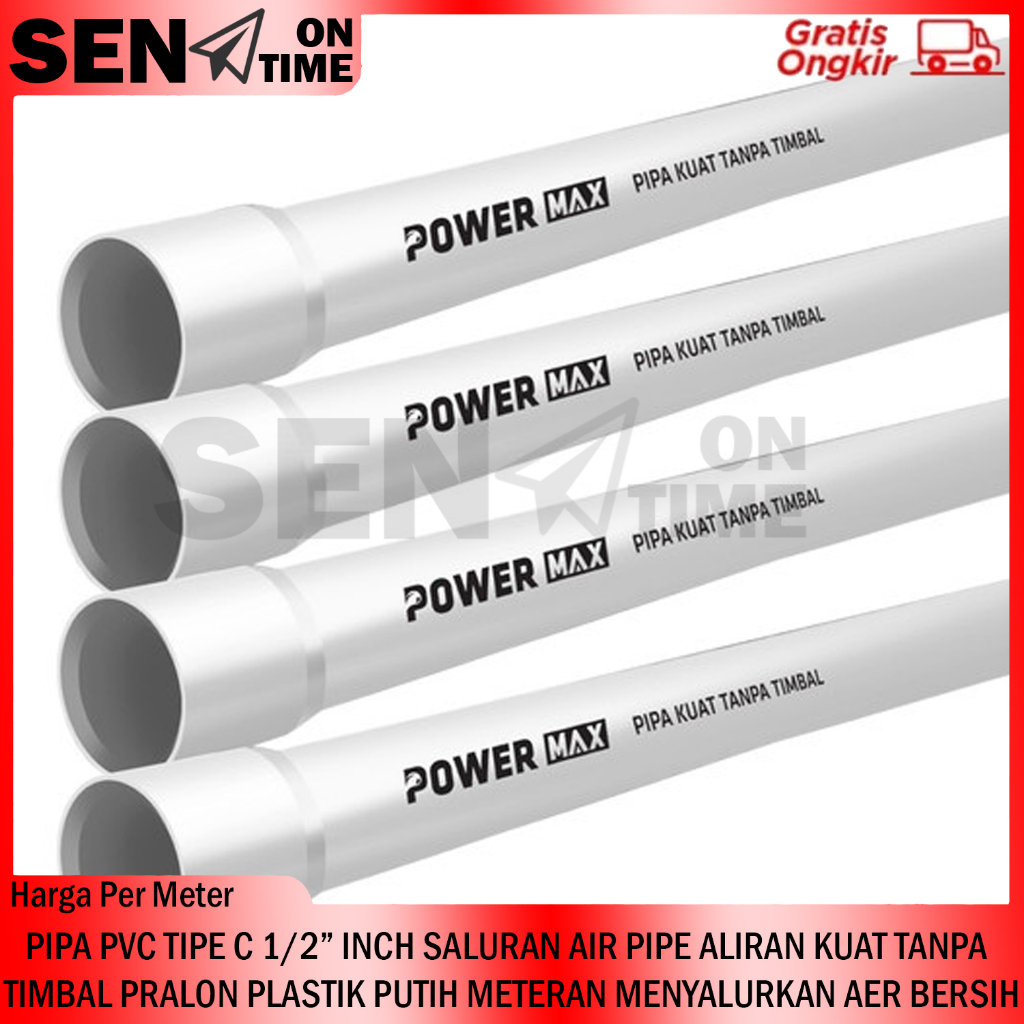 Jual PIPA AIR 1/2" INCH TIPE C PER 1 METER POWER MAX PVC PLASTIK ...