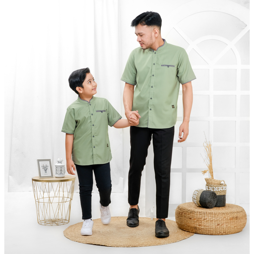 Jual Mufatih Kemeja Koko Couple Ayah Anak Kemko Azran Warna Sage Bahan ...