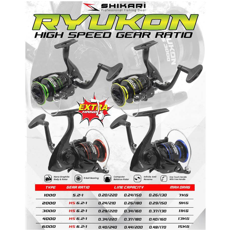 Jual REEL PANCING SHIKARI RYUKON 6 BALL BEARING - FREE 1 HANDLE ...