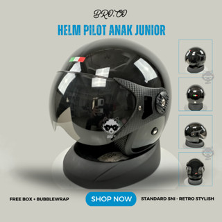 Jual HELM PILOT RETRO ITALY ANAK ANAK JUNIOR HALF FACE HITAM BLACK ...