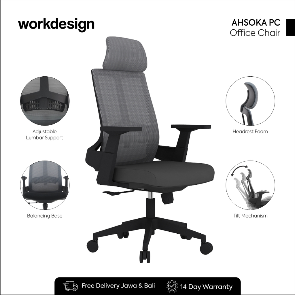 Jual Workdesign Ahsoka PC Kursi Kantor / Kursi Kerja Ergonomis dengan Sandaran Kepala dan Lumbar ...
