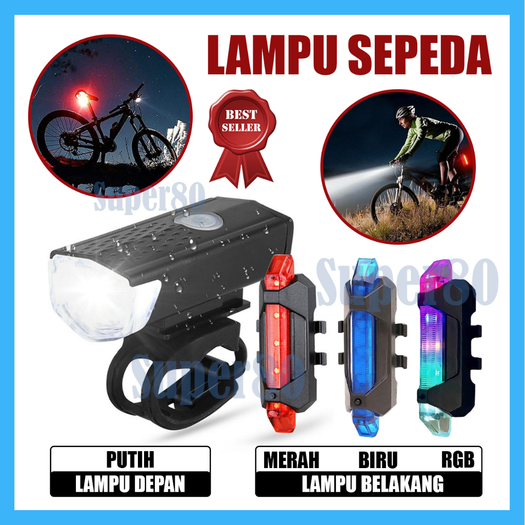 Jual Lampu Sepeda LED Depan Putih Belakang Biru Merah Multi Warna ...