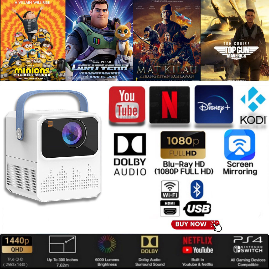 Jual Projector Giant Screen Mini Projector FHD 1080P 2.4G WIFI Home ...