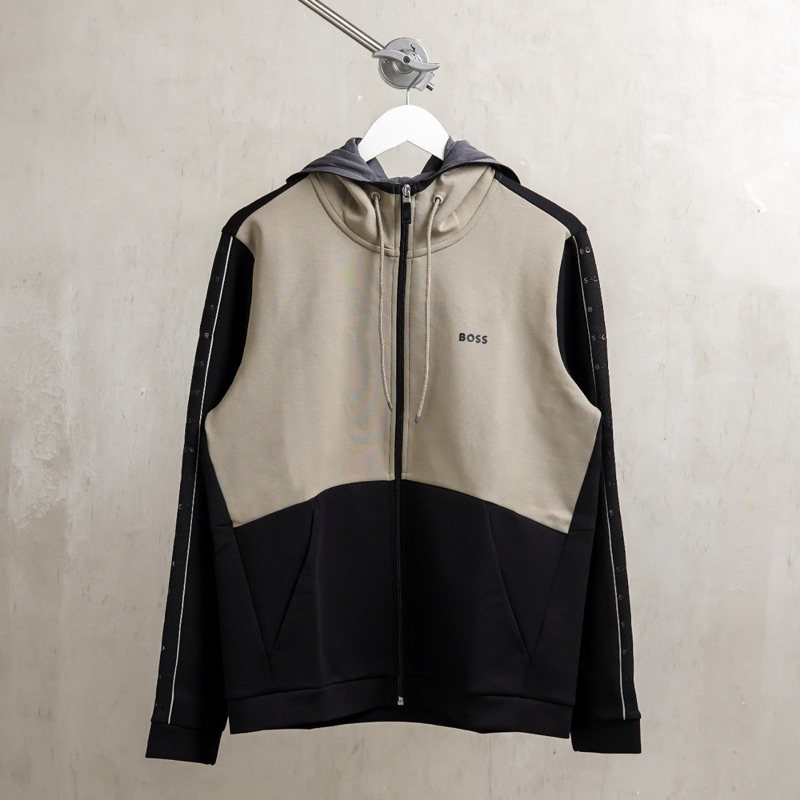 Jual HUGO BOSS Line Panel Grey Zip Jacket in Black | Shopee Indonesia