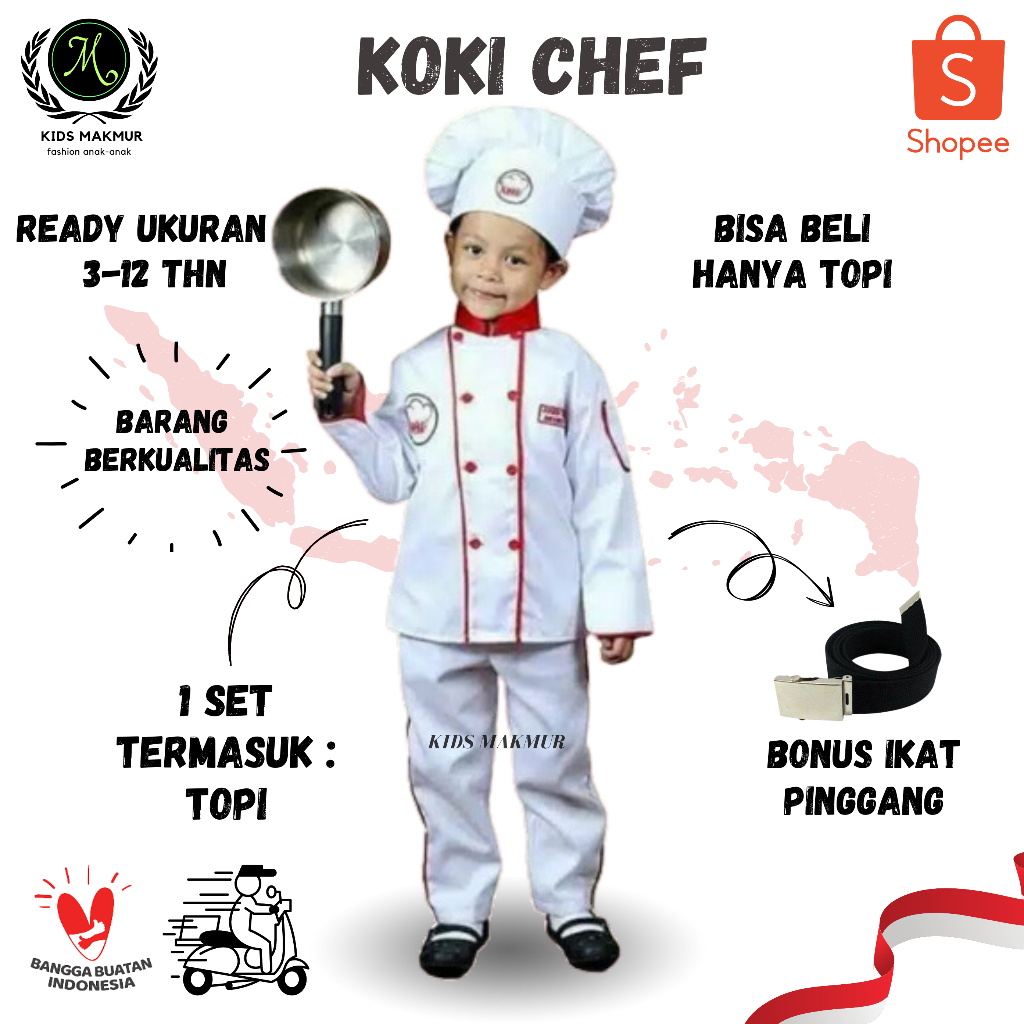 Jual Baju koki anak Kostum Profesi Koki Cilik Stelan Chef anakseragam ...