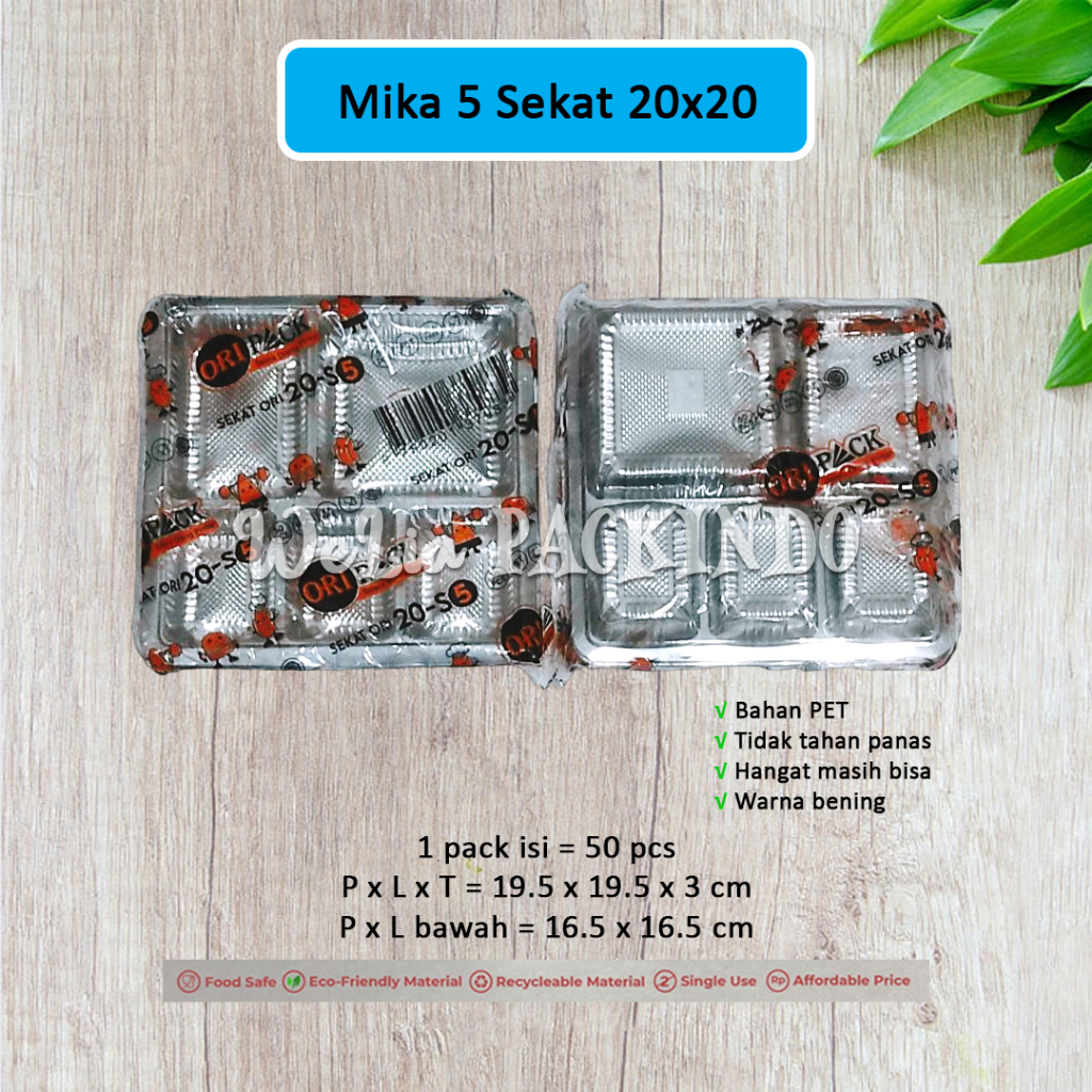 Jual Mika 5 Sekat 20x20 cm Oripack / Mika Insert Sekat 4 / Sekat Nasi ...
