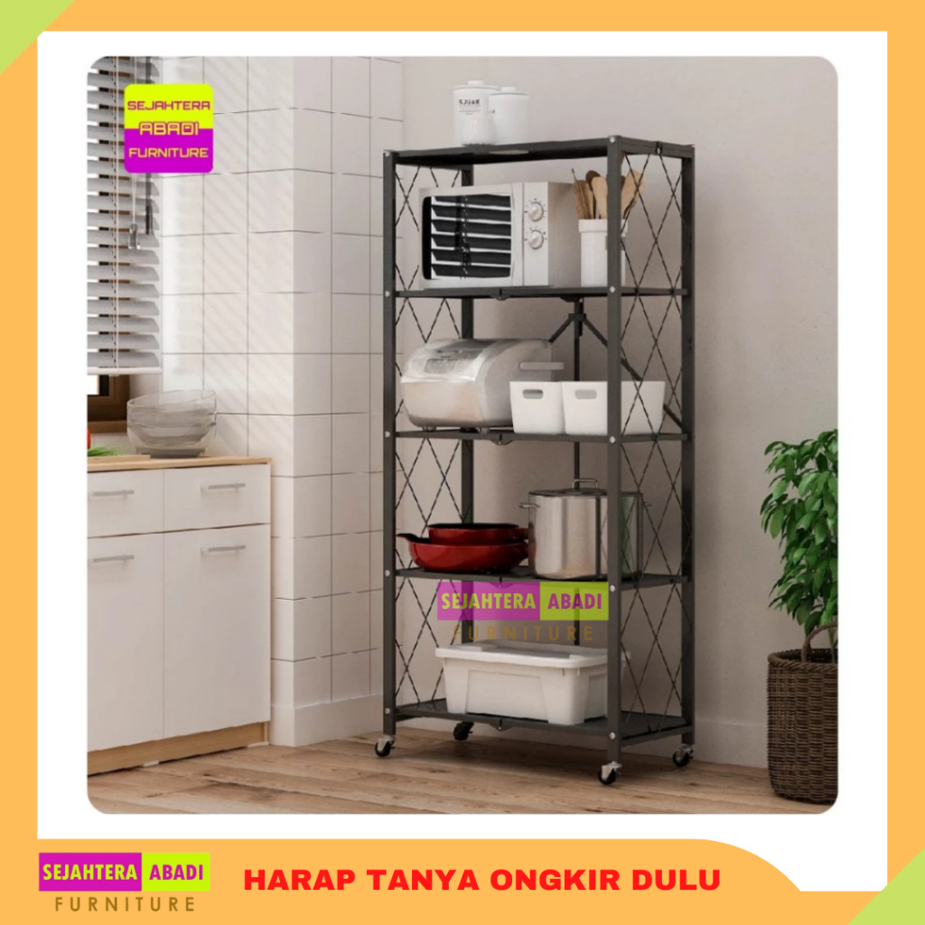 Jual rak dorong besi, rak besi lipat 5 susun, rak serba guna, rak dapur ...