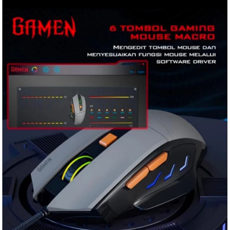 Jual Gamen GM300 Mouse Gaming Gamer 7200Dpi wired with RGB | Shopee ...
