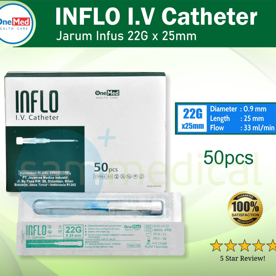 Jual Onemed Inflo Iv Catheter 22g X 25mm / Jarum Infus per 5 Pcs ...