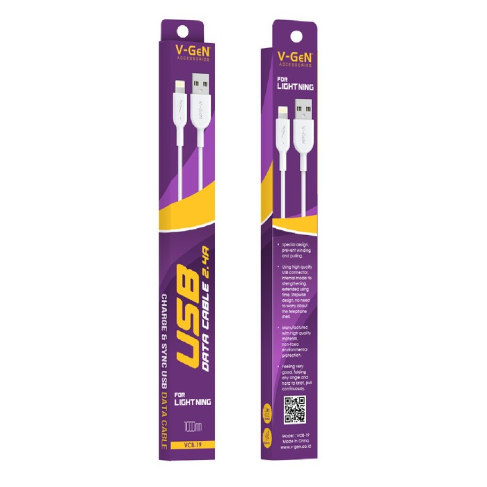 Jual Kabel Data Lightning 2,4A V-GeN VCB-19 iPhone 1 Meter | Shopee ...