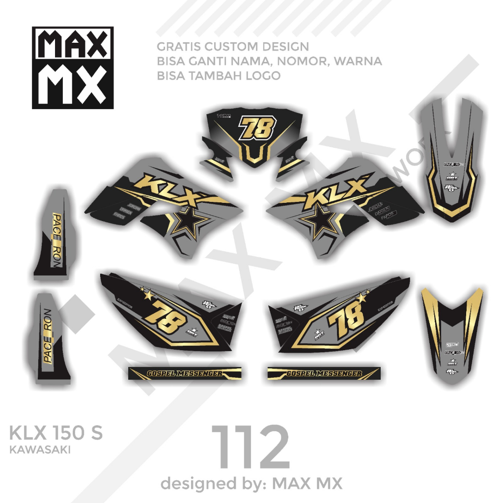 Jual Stiker sticker decal motor klx 150 s Motif abu list gold | Shopee ...