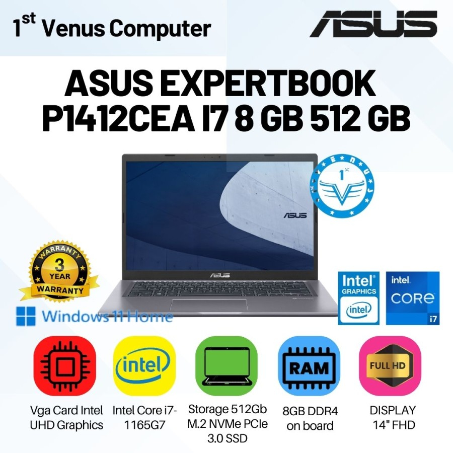 Jual (TKDN) Laptop Asus Expertbook P1412CEA I7 8Gb 512 Gb 14" FHD ...