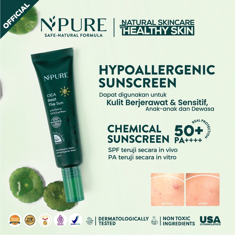 Jual NPURE Sunscreen Cica Beat The Sun Glow/Matte Finish / Sunscreen ...