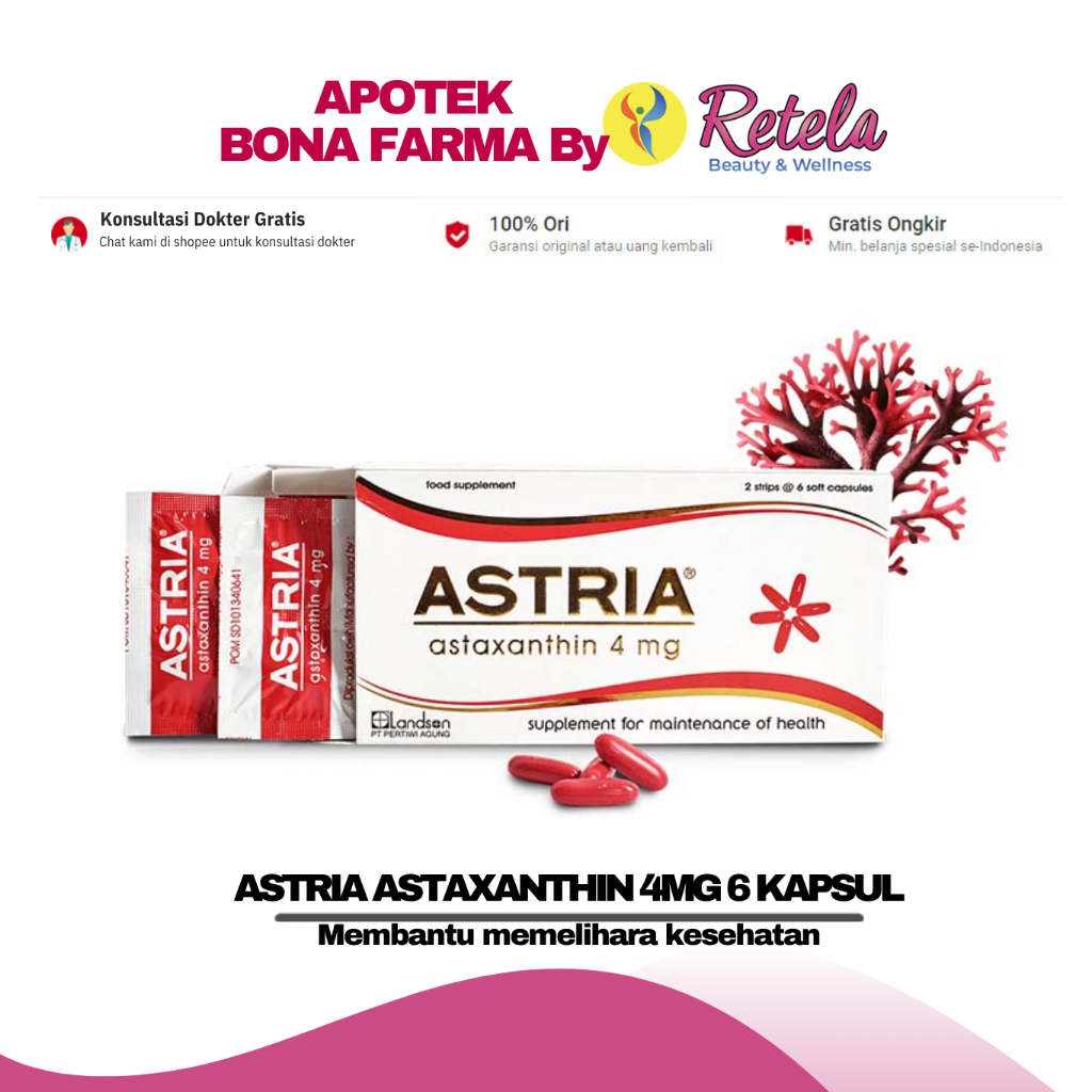Jual ASTRIA ASTAXANTHIN 4MG 1 STRIP ISI 6 KAPSUL | Shopee Indonesia