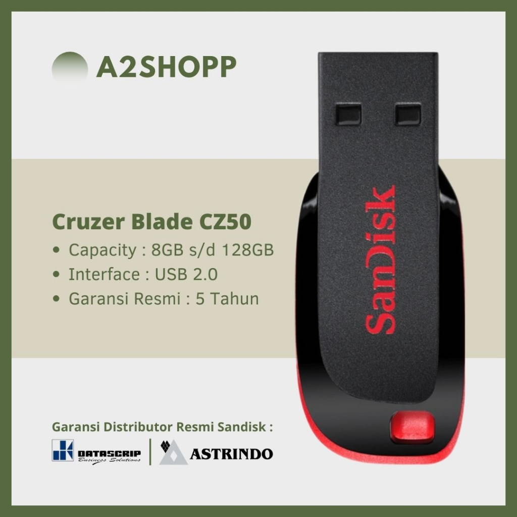 Jual Flashdisk 8GB 16GB 32GB 64GB 128GB SanDisk Cruzer Blade USB 2.0 ...