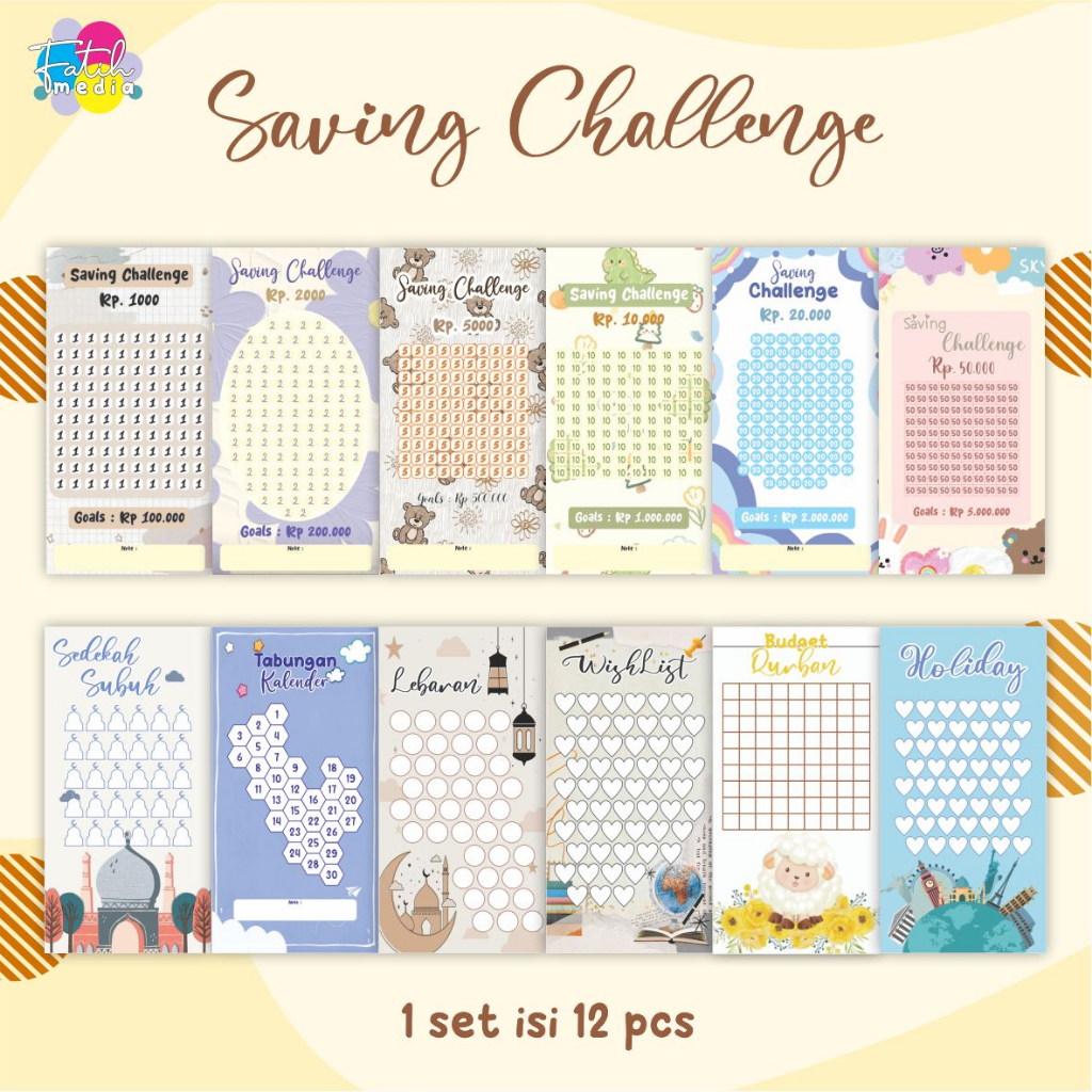 Jual (ISI 12 PCS) Saving Challenge/Tabungan Target/Kertas Saving Money ...