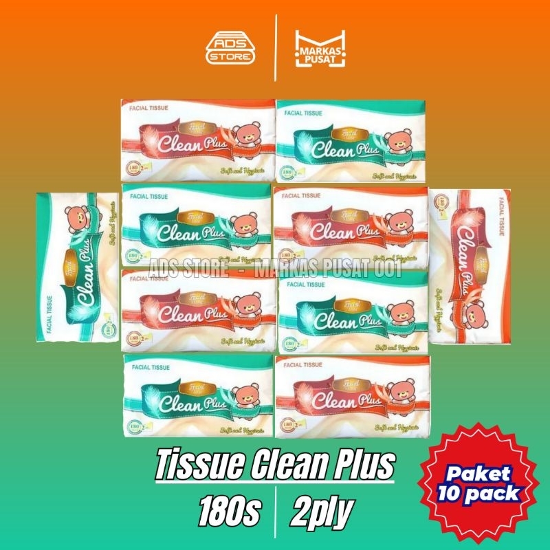 Jual tisu clean plus 10 pack paket tisu clean plus 180s 2 ply facial ...