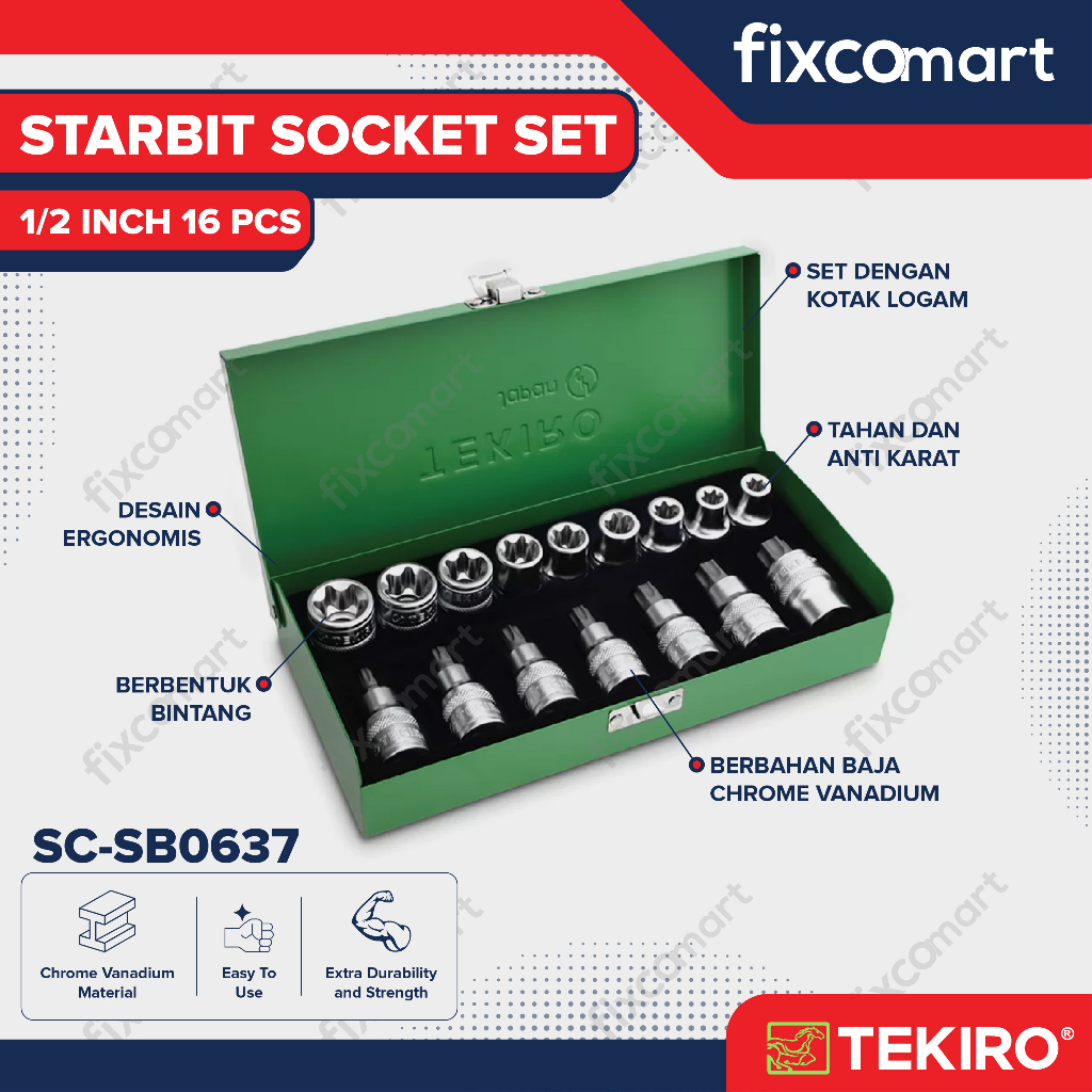 Jual Tekiro Starbit Socket Set 1/2 Inch 16 Pcs / Mata Sock L Bintang ...