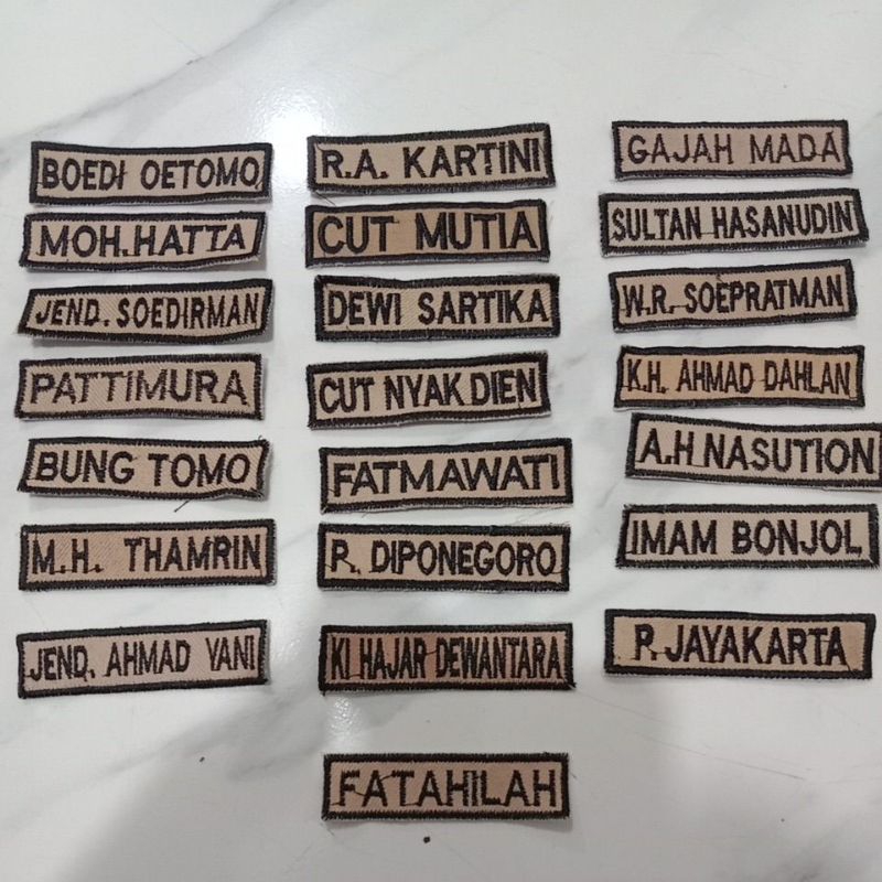 Jual BORDIR NAMA/NAMA PAHLAWAN /BORDIR NAMA PAHLAWAN INDONESIA(minimal ...