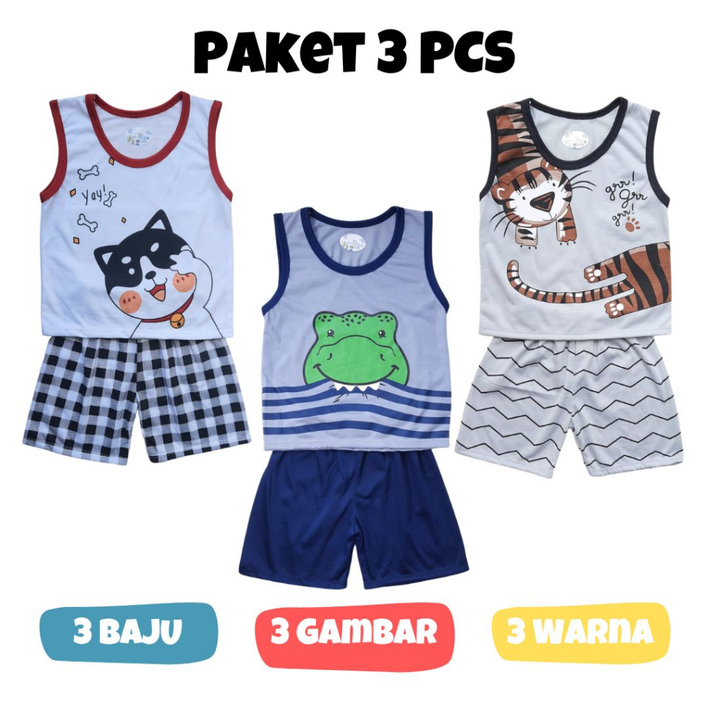 Jual PAKET 3 PCS Setelan Singlet Anak Laki Laki 0-2 Tahun / SNI / Baju ...