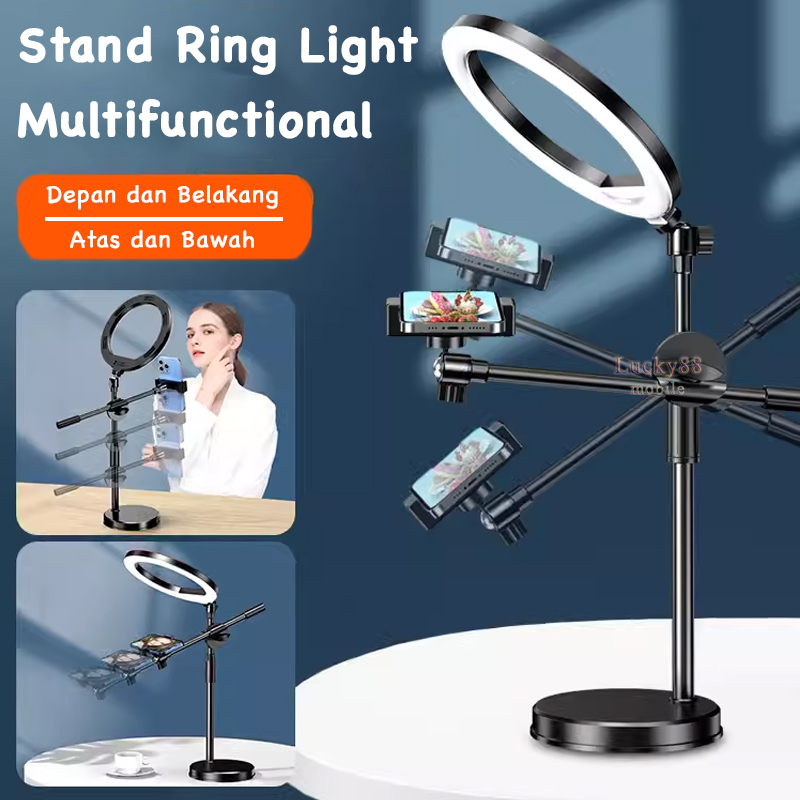 Jual Overhead Live Phone Holder Ring Light 16 cm 3 Cahaya Tiang Miring Bisa Atas Bawah Depan ...