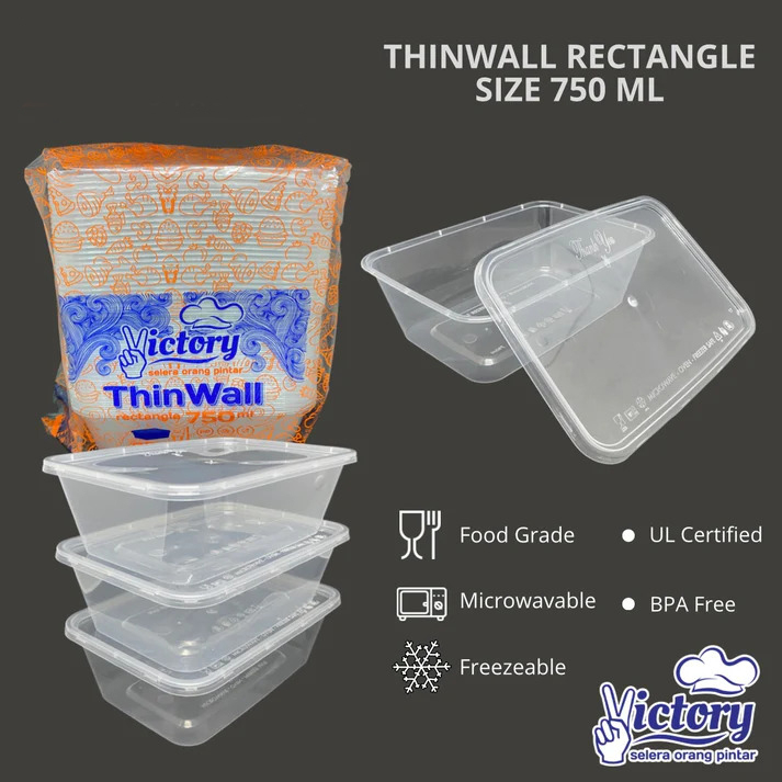 Jual VICTORY Thinwall Rectangle 750ml Wadah Kotak Makan Plastik (25pcs/pack) | Shopee Indonesia