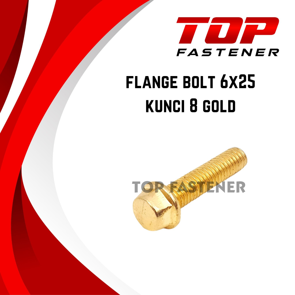 Jual BAUT TOPI FLANGE BOLT M6 6X25 KUNCI 8 GOLD | Shopee Indonesia