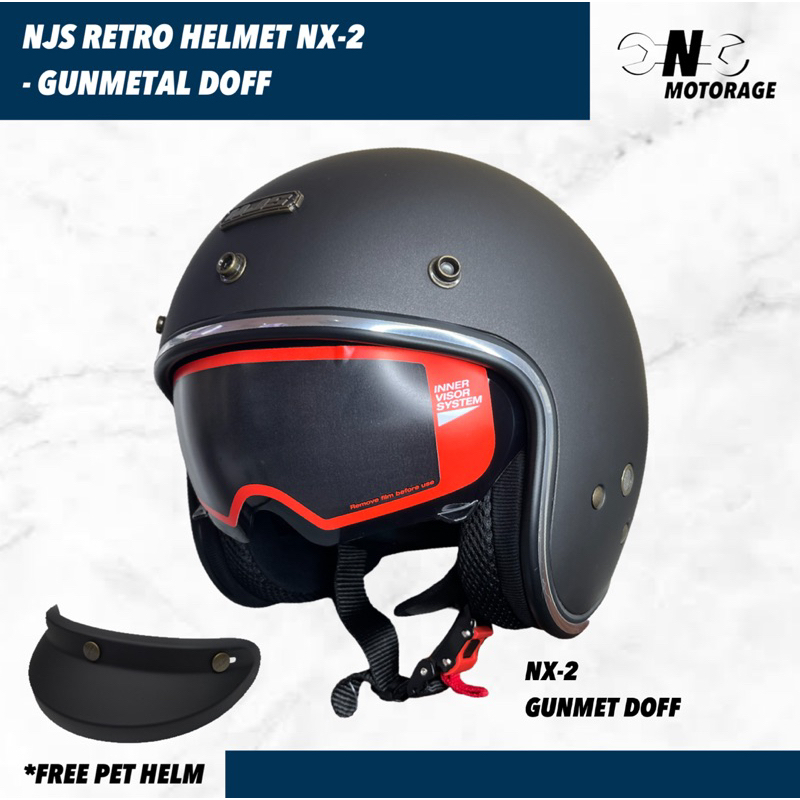 Jual Helm Motor NJS NX-2 Half Face Retro - Gunmetal Doff / Gunmet Doff ...