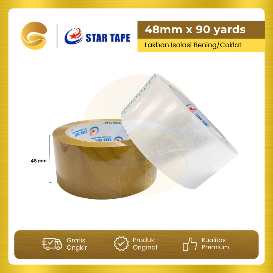 Jual STAR TAPE Lakban Isolasi Selotip Bening/Coklat Setara DAIMARU 48X90 (6 roll) | Shopee Indonesia