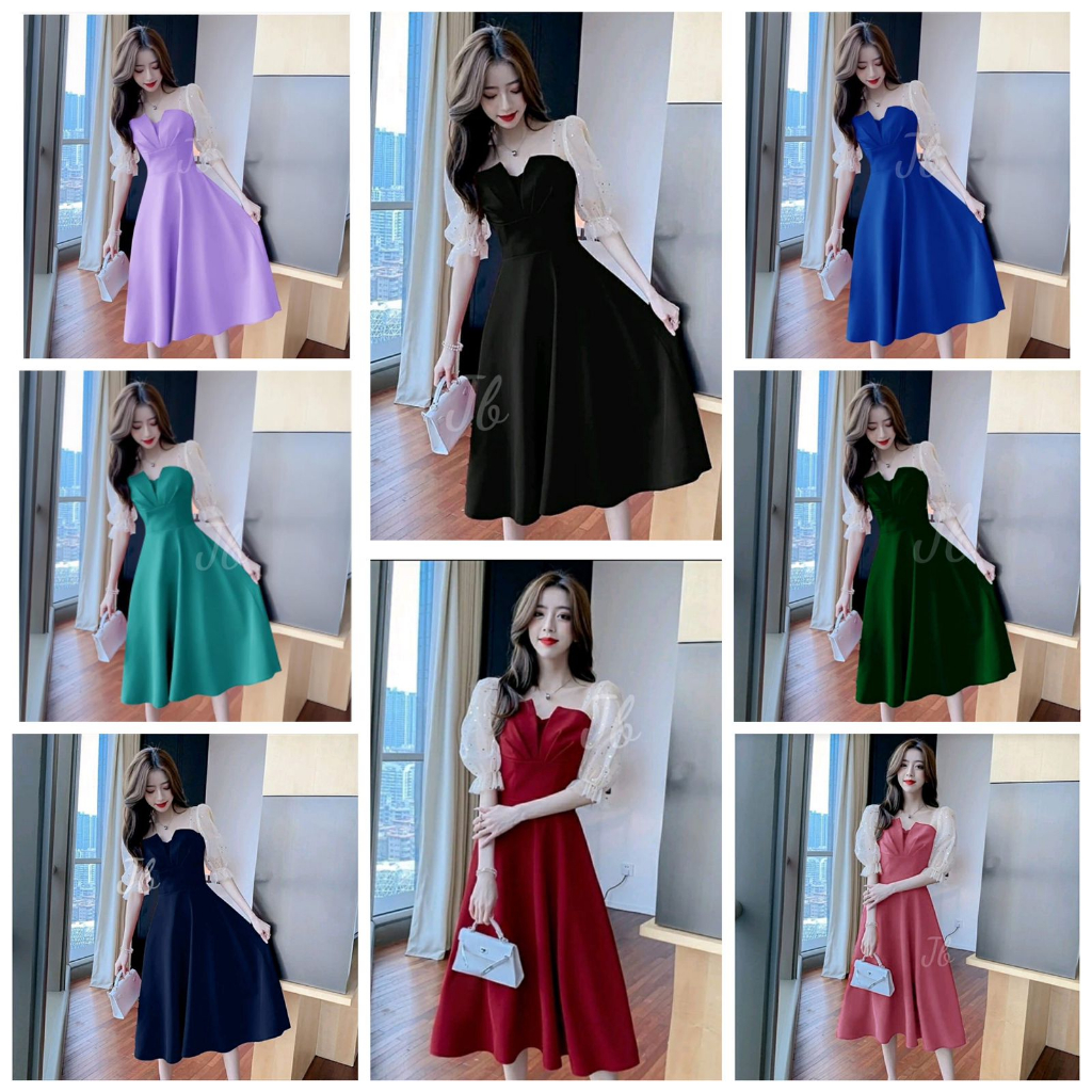 Jual Dress Pesta Korea Baju Kondangan Wanita Brokat Lengan 3/4 7/8 Perayaan Natal Gereja Ulang ...