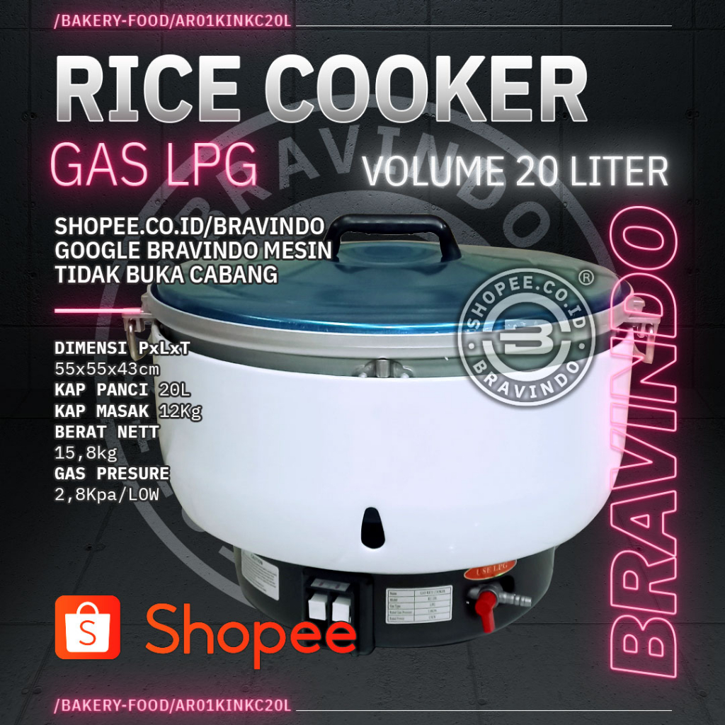 Jual Gas Rice Cooker Penanak Nasi LPG 20Liter Kapasitas 12Kg Volume 20L ...