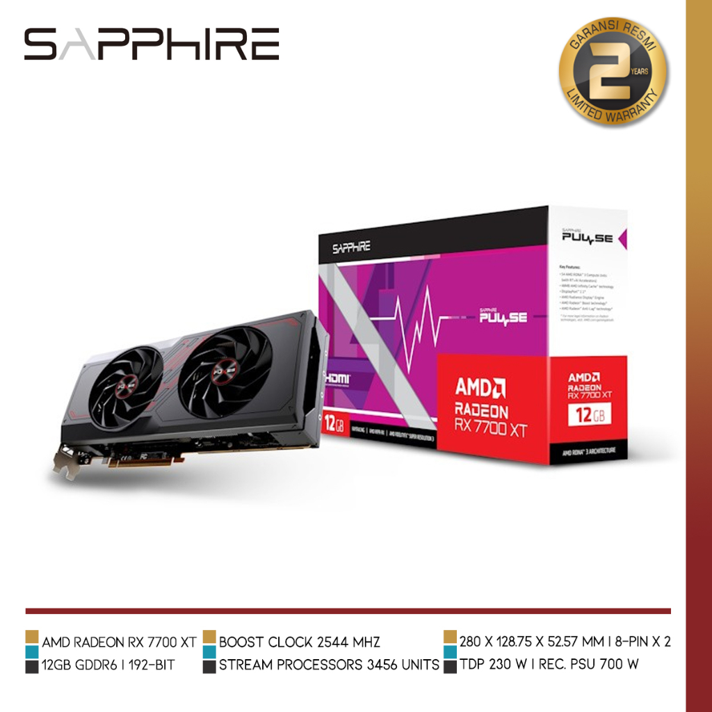 Jual SAPPHIRE PULSE AMD Radeon RX 7700 XT 12GB GDDR6 | Shopee Indonesia