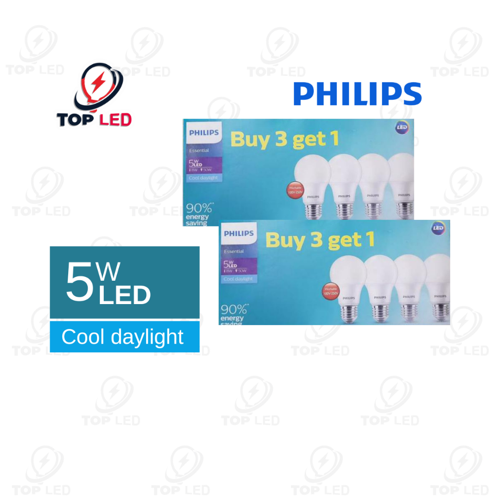Jual Lampu Philips Essential Led 5W 6500K Putih - Paket 3 Gratis 1 ...