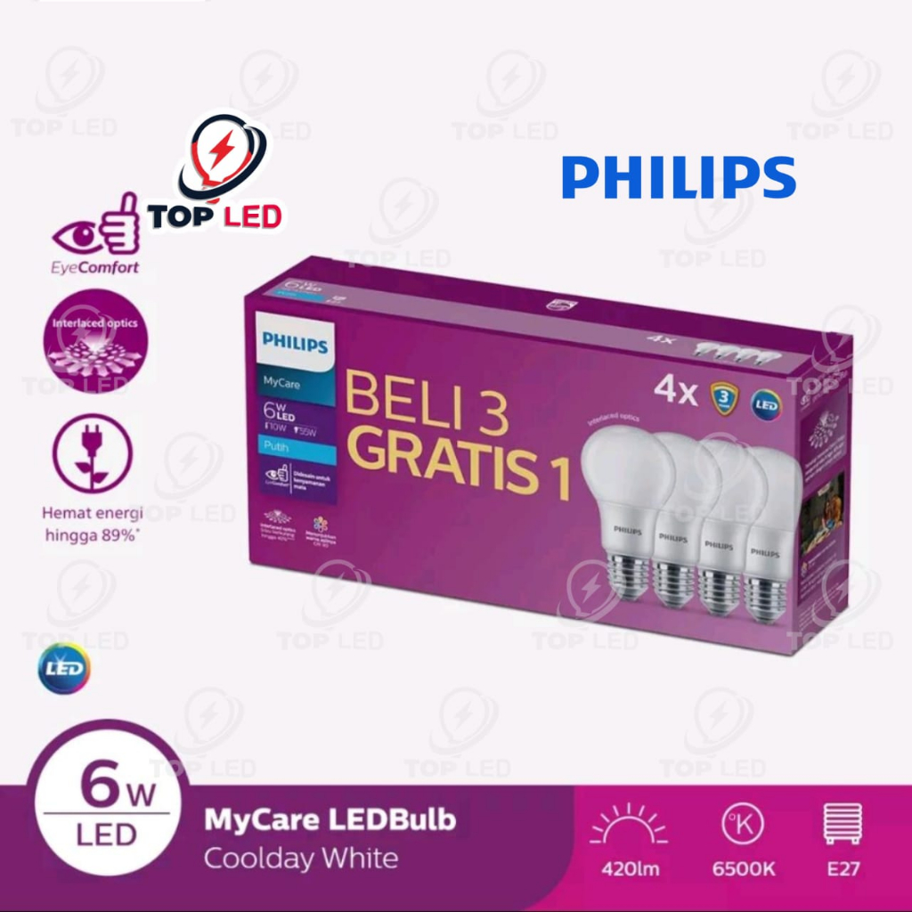 Jual Philips MultiPack MyCare LedBulb 6W 6500K Putih | Shopee Indonesia