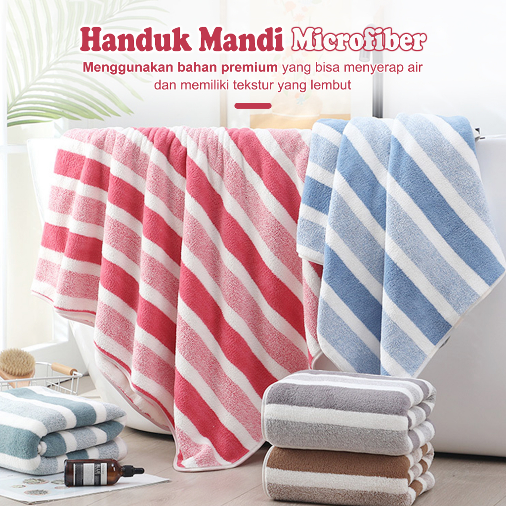 Jual Handuk Mandi Lembut Premium Microfiber Motif Salur Size 70x140cm ...